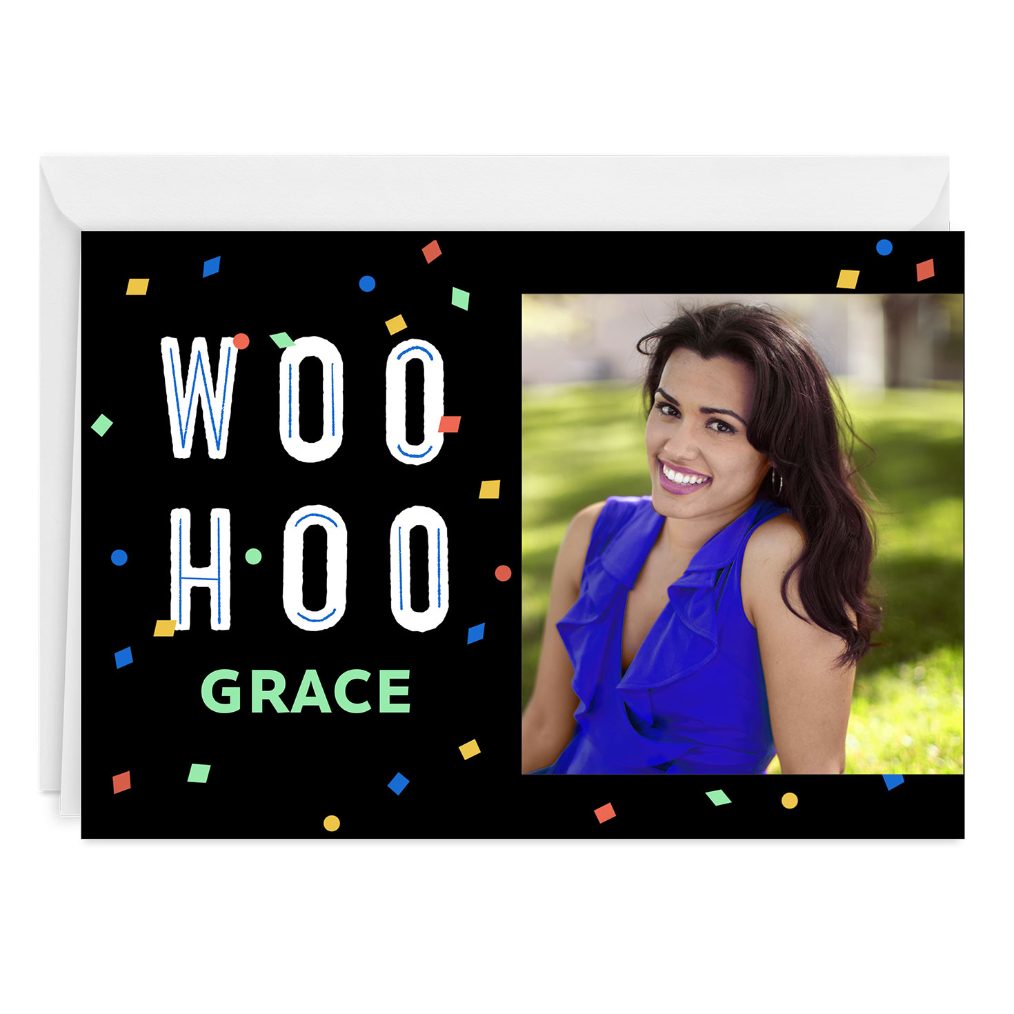 Personalized Woo Hoo Confetti Celebration Photo Card - Greeting Cards ...