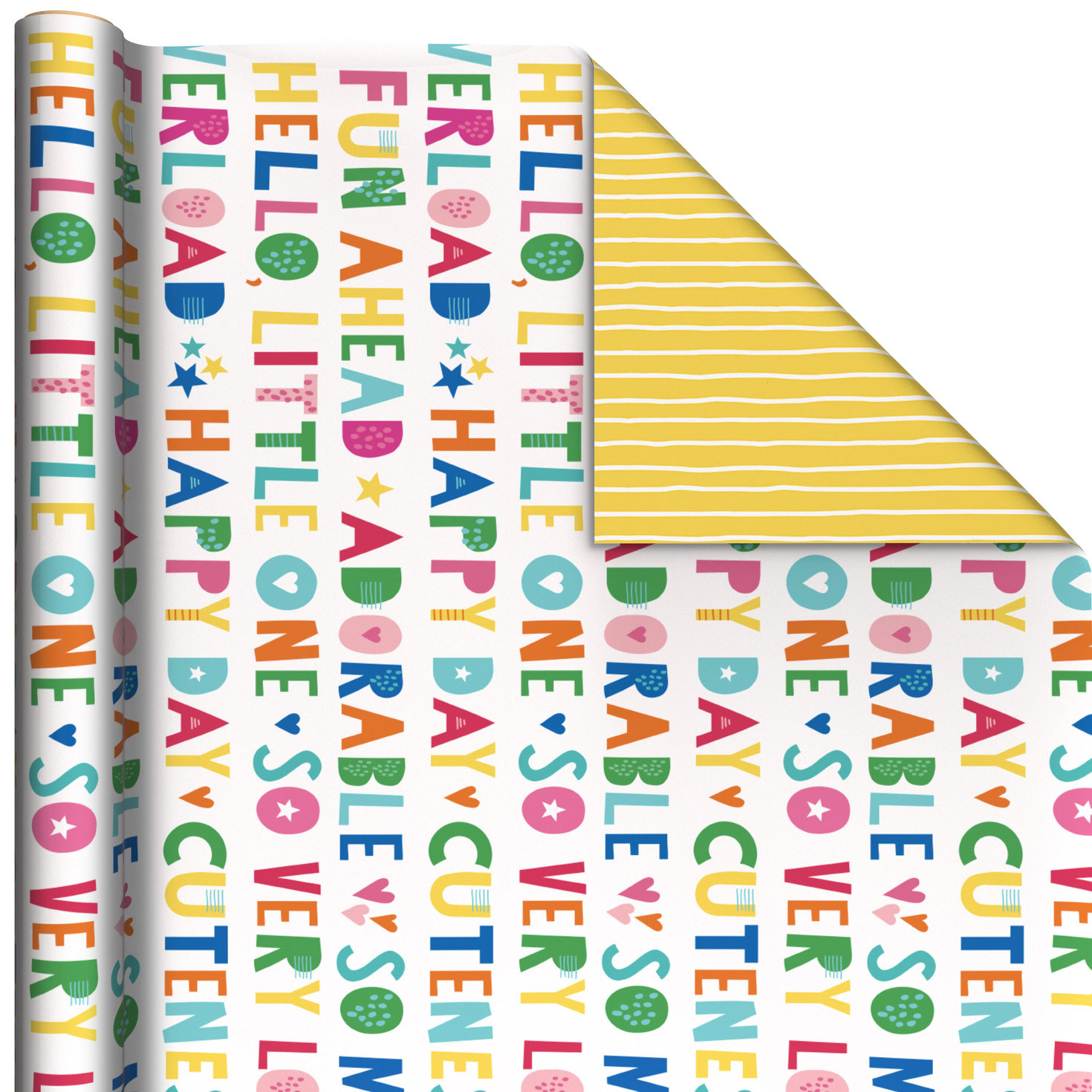 Cuteness Overload/Yellow Stripes Reversible Wrapping Paper, 20 sq. ft ...