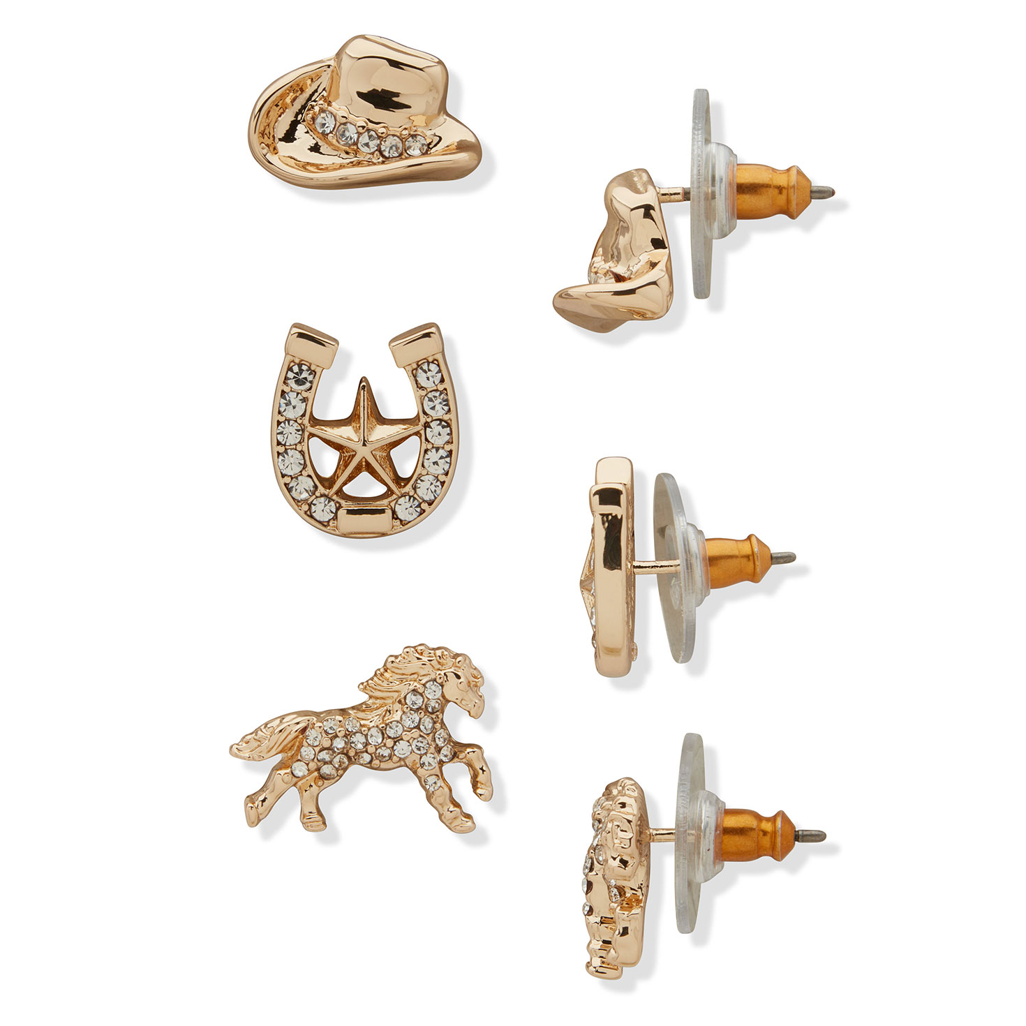 Hallmark x Opry® Crystal and Gold-Tone Stud Earrings, Set of 3 ...