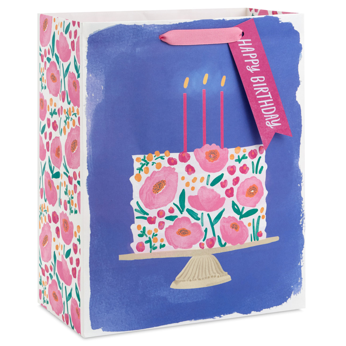 13" Floral Cake on Blue Large Birthday Gift Bag - Gift Bags | Hallmark