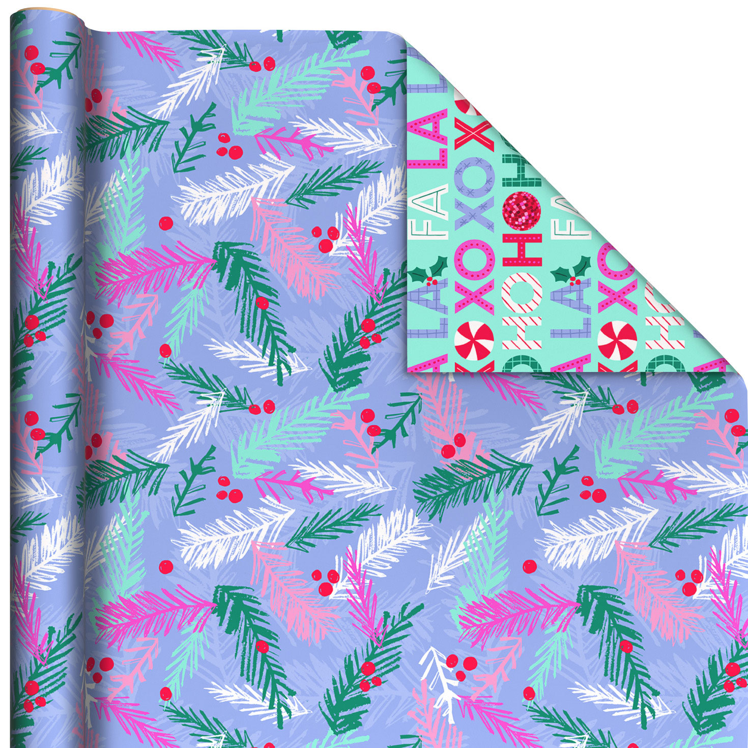 Vibrant Pines/Merry Messages Christmas Reversible Wrapping Paper Roll ...
