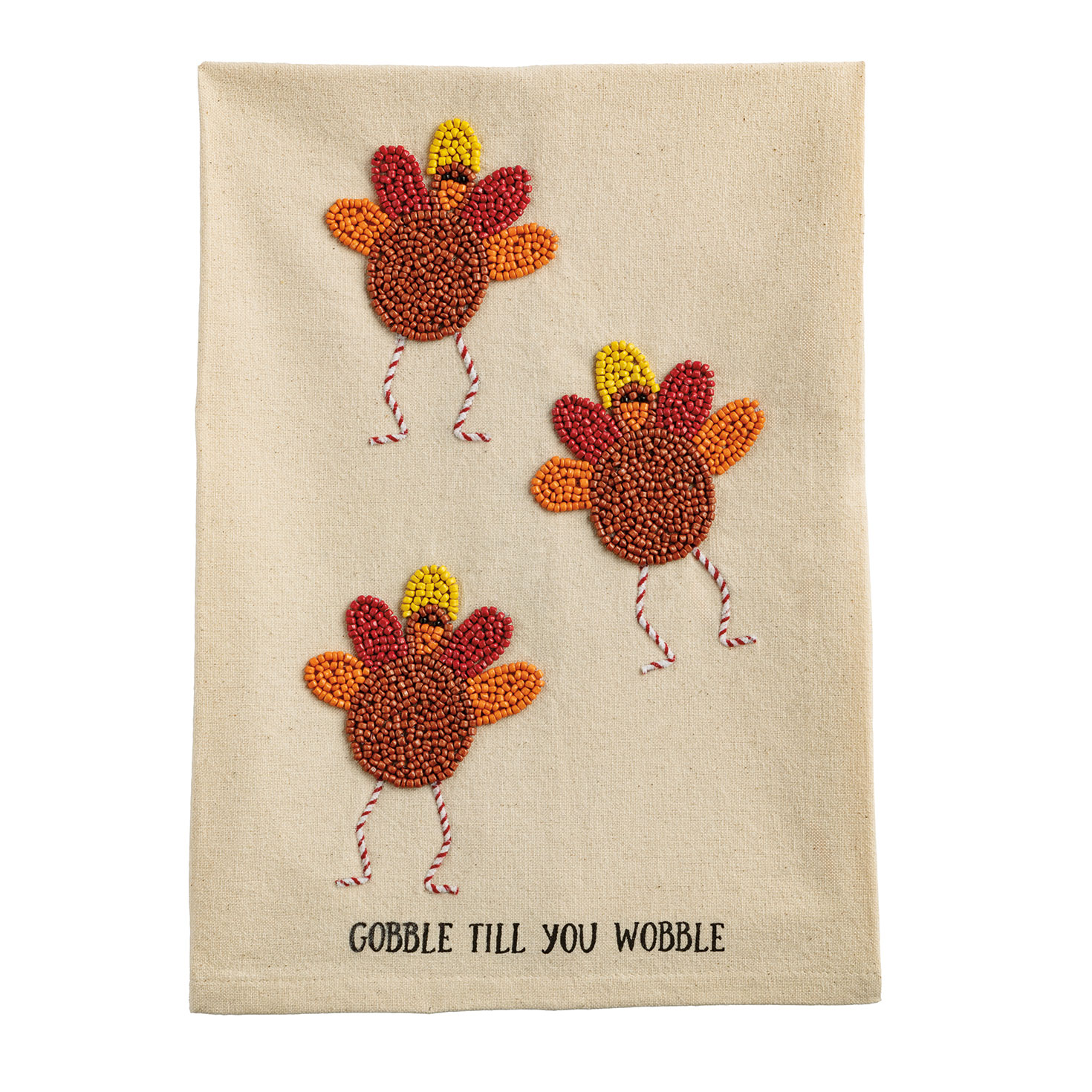 Mud Pie Gobble Till You Wobble Beaded Turkey Thanksgiving Tea Towel ...