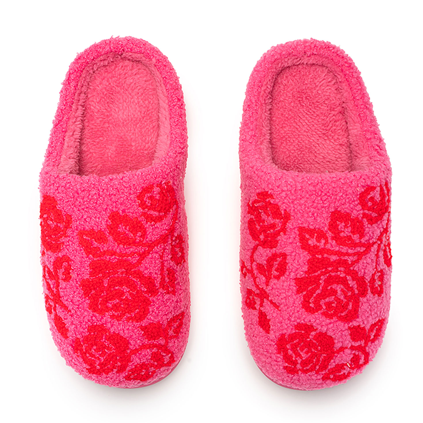 Living Royal Red Bouquet on Pink Plush Slippers - Socks & Slippers ...