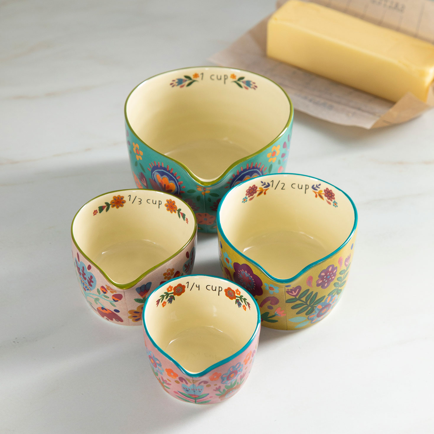 Natural Life Folk-Art Floral Nesting Measuring Cups, Set of 4 - Kitchen ...