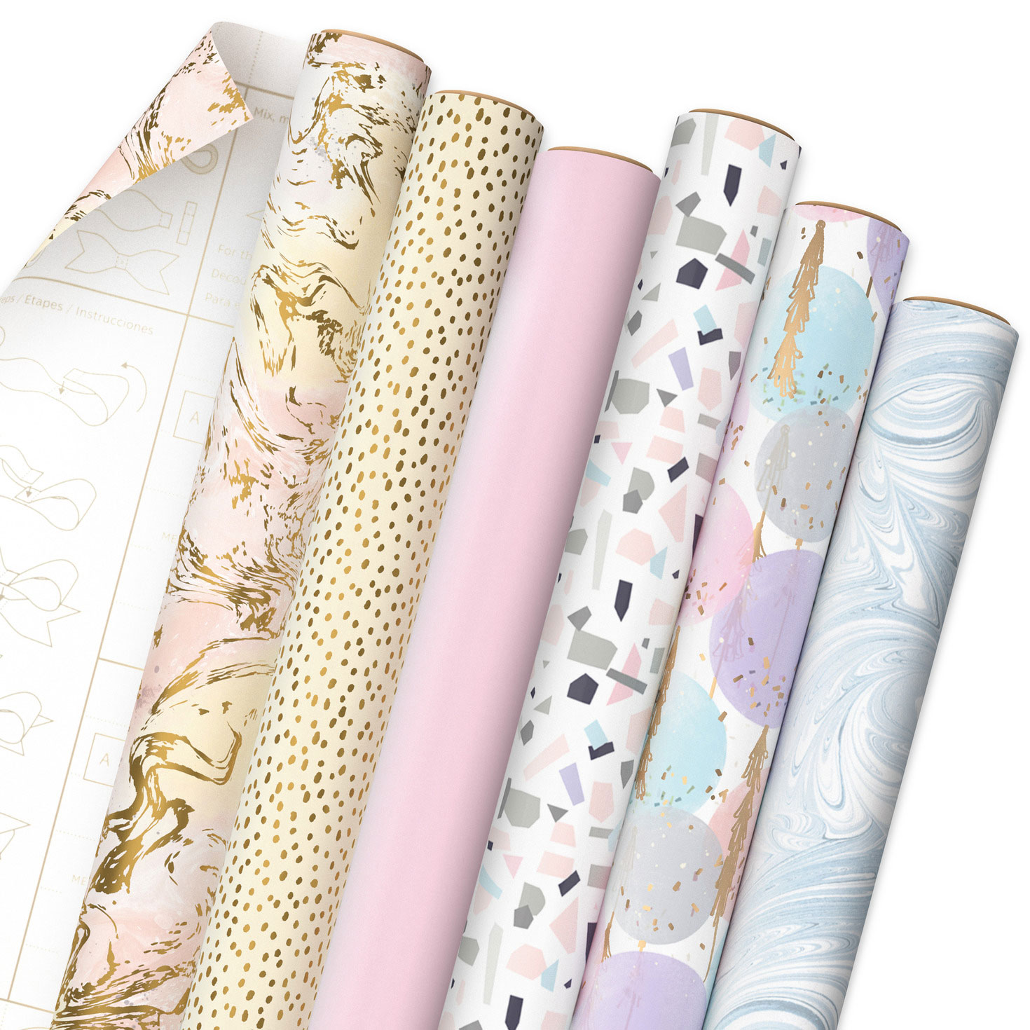Pretty Pastels 6-Pack Wrapping Paper Roll Bundle, 130 sq. ft. total ...